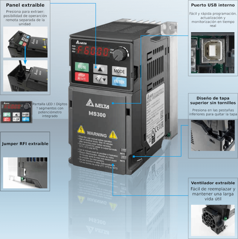 Variador de frecuencia 15 KW trifásico 380 V Delta MS300 - Zuendo